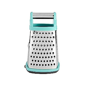 KitchenAid Gourmet 4-Sided Stainless Steel Box Grater with Detachable Storage Container, 10 inches tall, Aqua