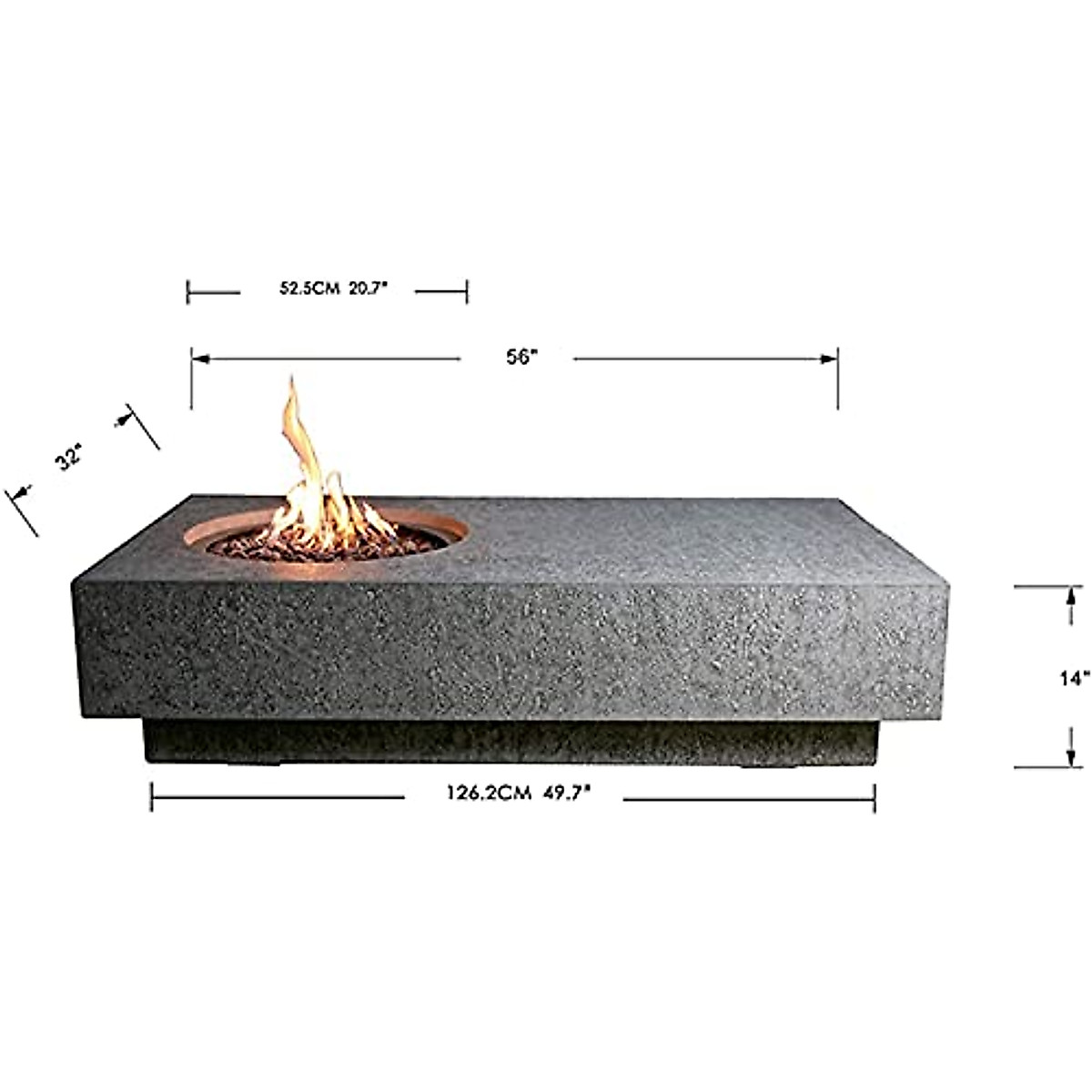 Elementi Metropolis Table Cast Concrete Natural Gas Fire Table, Outdoor Fire Pit Fire Table/Patio Furniture, Canvas Cover & Lava Rock Included with Free AMS Fireplace Wind Guard
