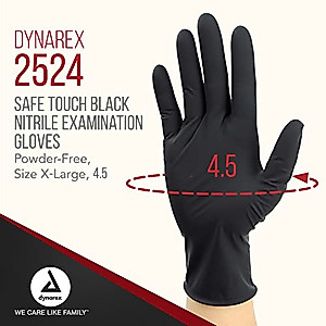 Dynarex Safe-Touch Black Disposable Nitrile Exam Gloves, Powder-Free, Used in Healthcare and Professional Settings, Law Enforcement, Tattoo, Salon or Spa, Extra-Large, 1 Box of 100