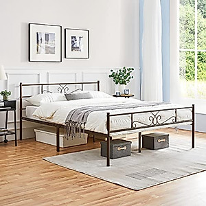 Yaheetech Classic Metal Platform Bed Frame with Headboard and Footboard Flower Design Mattress Foundation Easy Set Up Structure Full Size Bronze