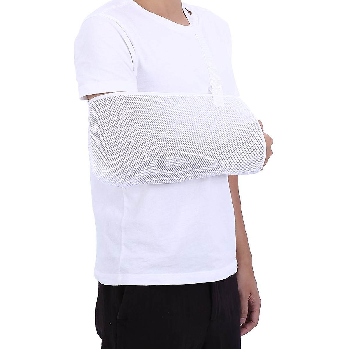 Arm Sling Immobilizer Shoulder Wrist Soft Elbow Brace Forearm Cool Mesh Breathable Support Strap for fracture,Fractured Arm Dislocation Sprain Strain (White)