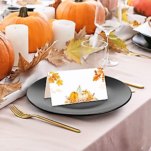 100 Pcs Thanksgiving Place Card Fall Table Place Card Pumpkin Place Card Guest Seating Tent Card Folded Name Card for Thanksgiving Bridal Shower Birthday Harvest Party Supplies, 3.5 x 3.9 Inch