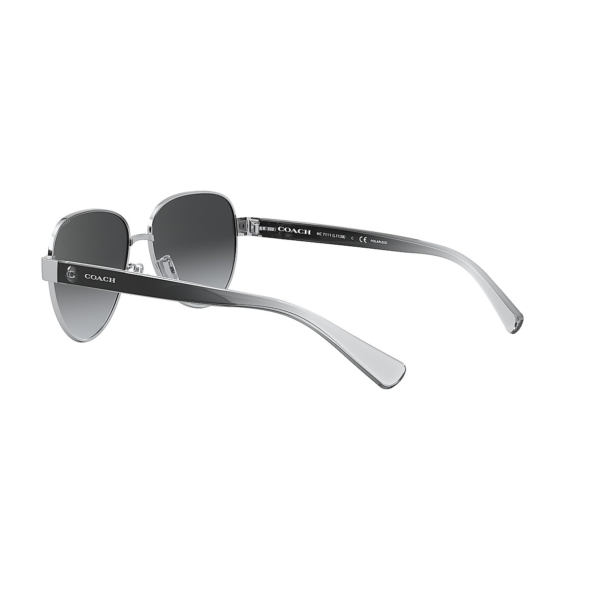Coach HC7111 Sunglasses, Silver/Dark Grey Gradient Polarized, 57 mm