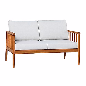 Walker Edison Dekian Modern Outdoor Spindle Style Double Lounge, 51 Inch, Brown