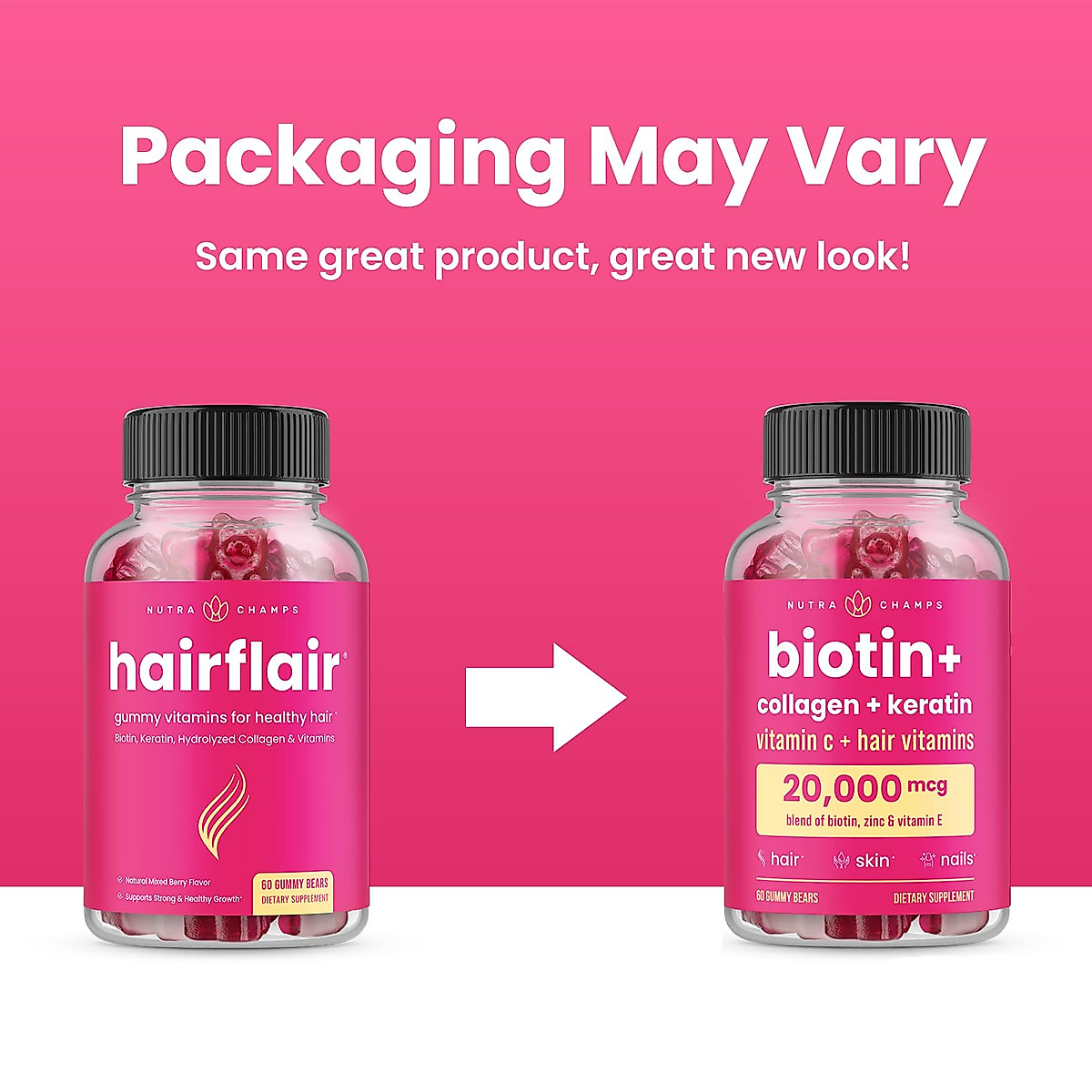 NutraChamps Hair Skin & Nails Gummies | Biotin with Collagen & Keratin | 5000mcg Biotin Beauty Complex | Vitamin Supplement for Women & Men | Berry | Healthy Hair, Radiant Skin & Strong Nails