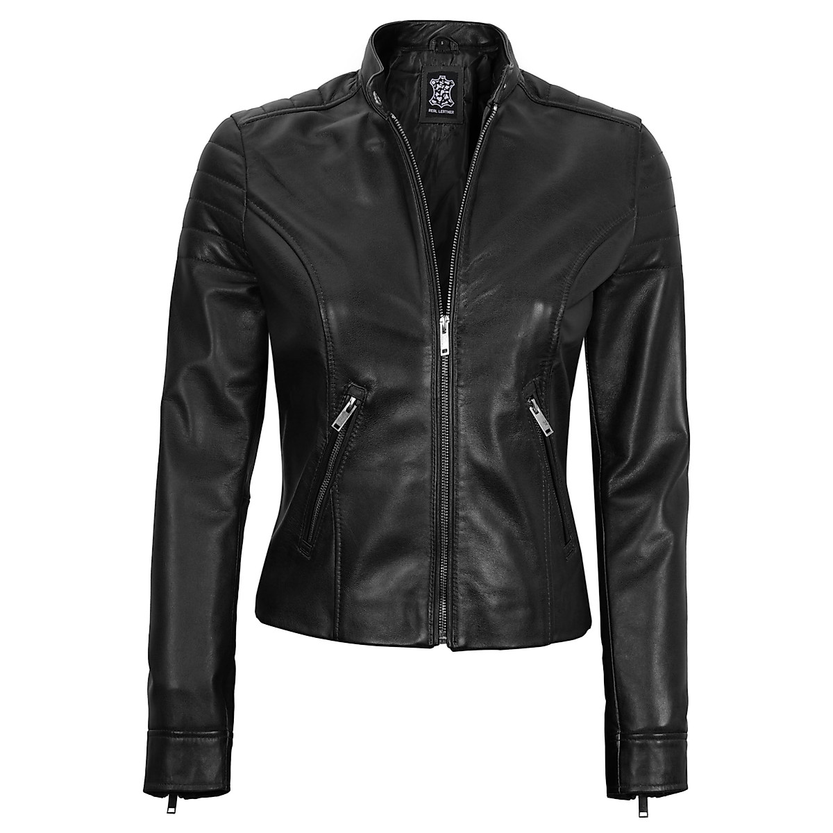 Blingsoul HRF Real Lambskin Black Leather Jackets For Women | [1309743] Carrie Black, M