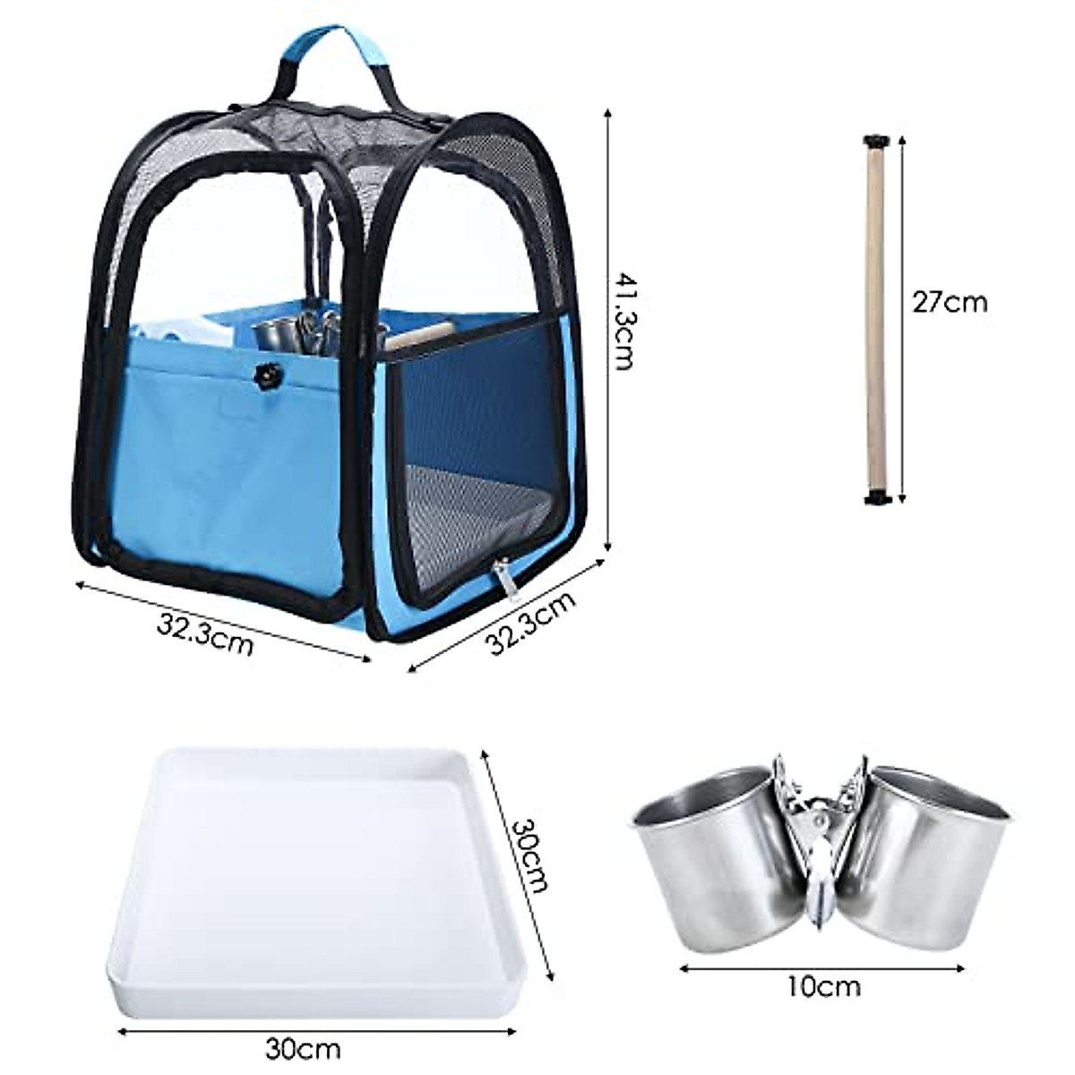 PetierWeit Bird Carrier Bird Travel Cage Parrots Travel Bag Lightweight Bird Travel Carrie Transparent Breathable Handy Crossbody Pet Travel Bag with Bottom Tray Shoulder Strap Stick Stand and Mug