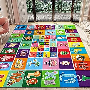 PartyKindom Kids Play Rug Mat Playmat with Non-Slip Design Playtime Collection ABC, Shape, Season, Month, Opposite and Animal Educational Area Rug for Kids Bedroom Playroom (78.7 x 59 inch)