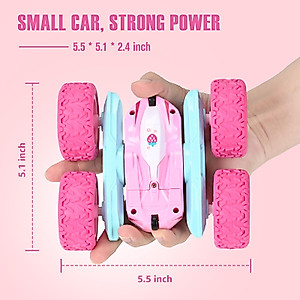 NUOKE Remote Control Car, Pink RC Cars for Girls, Rechargeable RC Truck, 2.4Ghz Double Sided 360° Rotating Stunt Car Toy with Headlights, Birthday Gift for Kids Age 3+