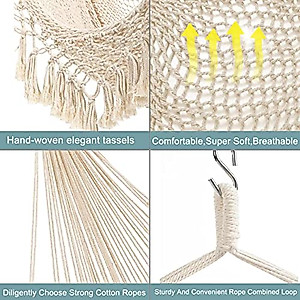 Hammock Chair，Max 330lbs, Large Hanging Chair, Soft Cotton Rope Swing Chair with High Load-Bearing Metal Rod,Indoor Outdoor Garden Yard Living Room Use