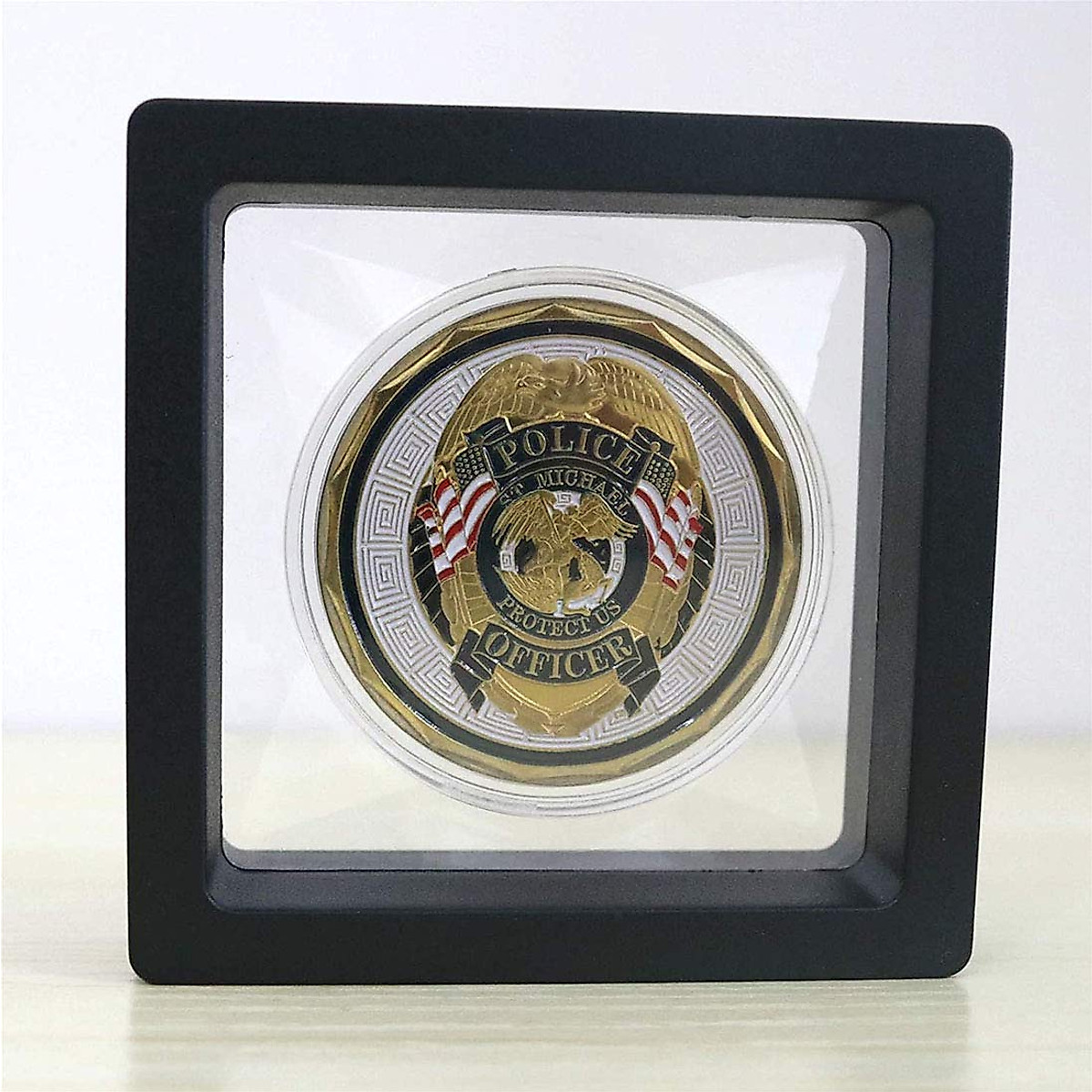 Set of 2 Challenge Coins Display Stand, 3D Floating Clear Case, Jewelry, Specimen, Military Medal Holder Frame