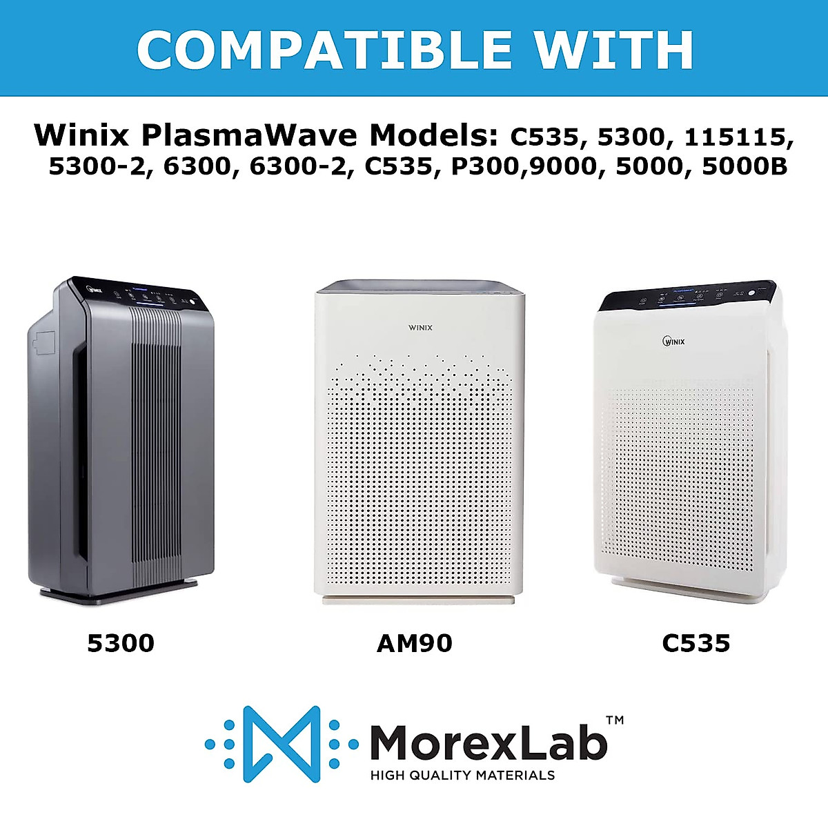 MorexLab 115115 Replacement Filter A for Winix PlasmaWave Air Purifier C535 9000 5000 5300 6300 5300-2 P300, 2 H13 1 True HEPA Filter + 4 Activated Carbon Pre-Filters
