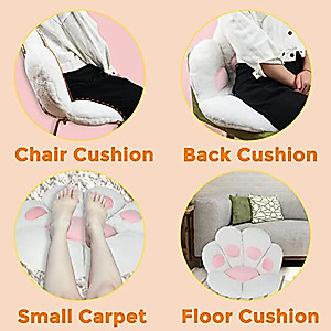 ELFJOY Comfy Chair Cushion Plush Cat Paw Cushion Kawaii Home Decor Cat Pillow for Office and Computer Gaming Chair (70 * 60cm, White)