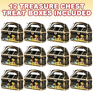 ArtCreativity Treasure Chest Treat Boxes for Candy, Cookies and Party Favors - Pack of 12 Cookie Boxes, Cute Cardboard Boxes with Handles for Pirate Birthday Party Favors, Holiday Goodies