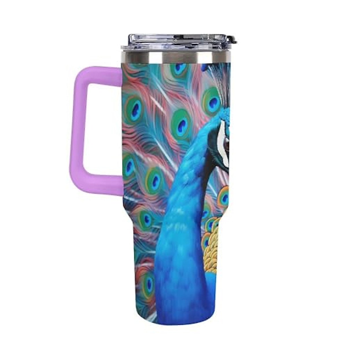 Peacock 40 Oz Car Cup Stainless Steel Travel Mug Leak-Proof Insulated Tumbler with Handle Violet-style