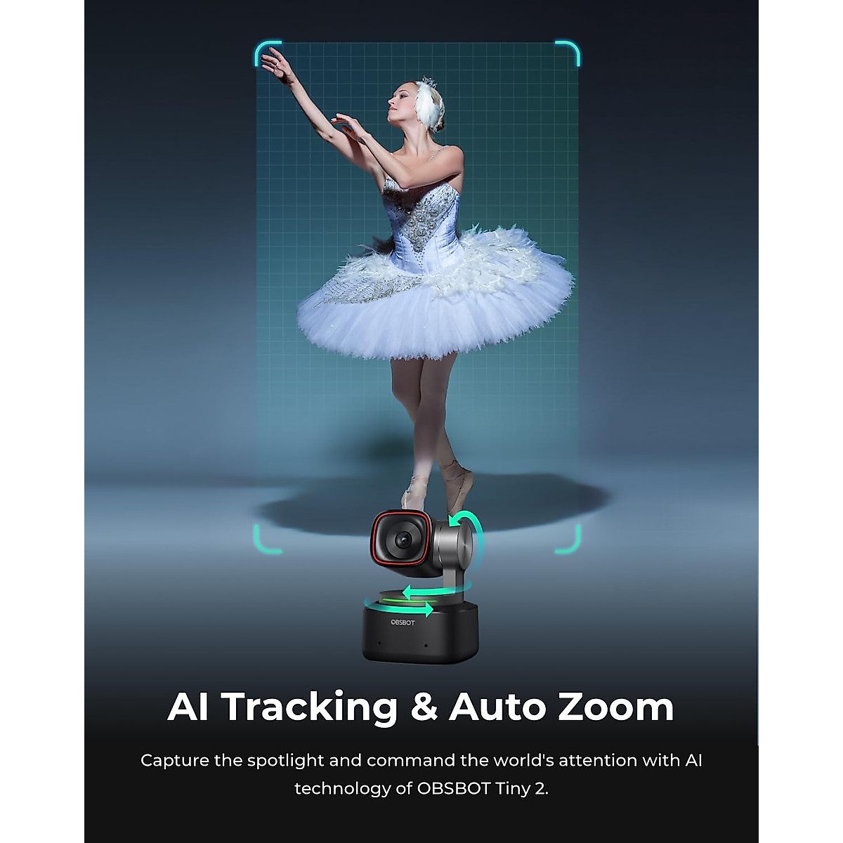OBSBOT Tiny 2 Webcam 4K Voice Control PTZ, AI Tracking Multi-Mode & Auto Focus, Web Camera with 1/1.5" Sensor, Gesture Control, 60 FPS, HDR Light Correction, Webcam for PC, Streaming, Meeting, etc.