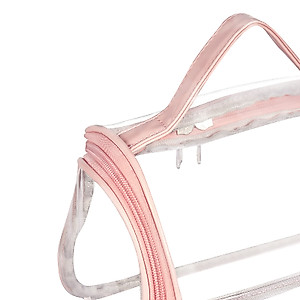 HAOGUAGUA Heavy Duty Clear Cosmetic Bag Waterproof Transparent Travel Makeup Toiletry Organizer Bag (Pink)