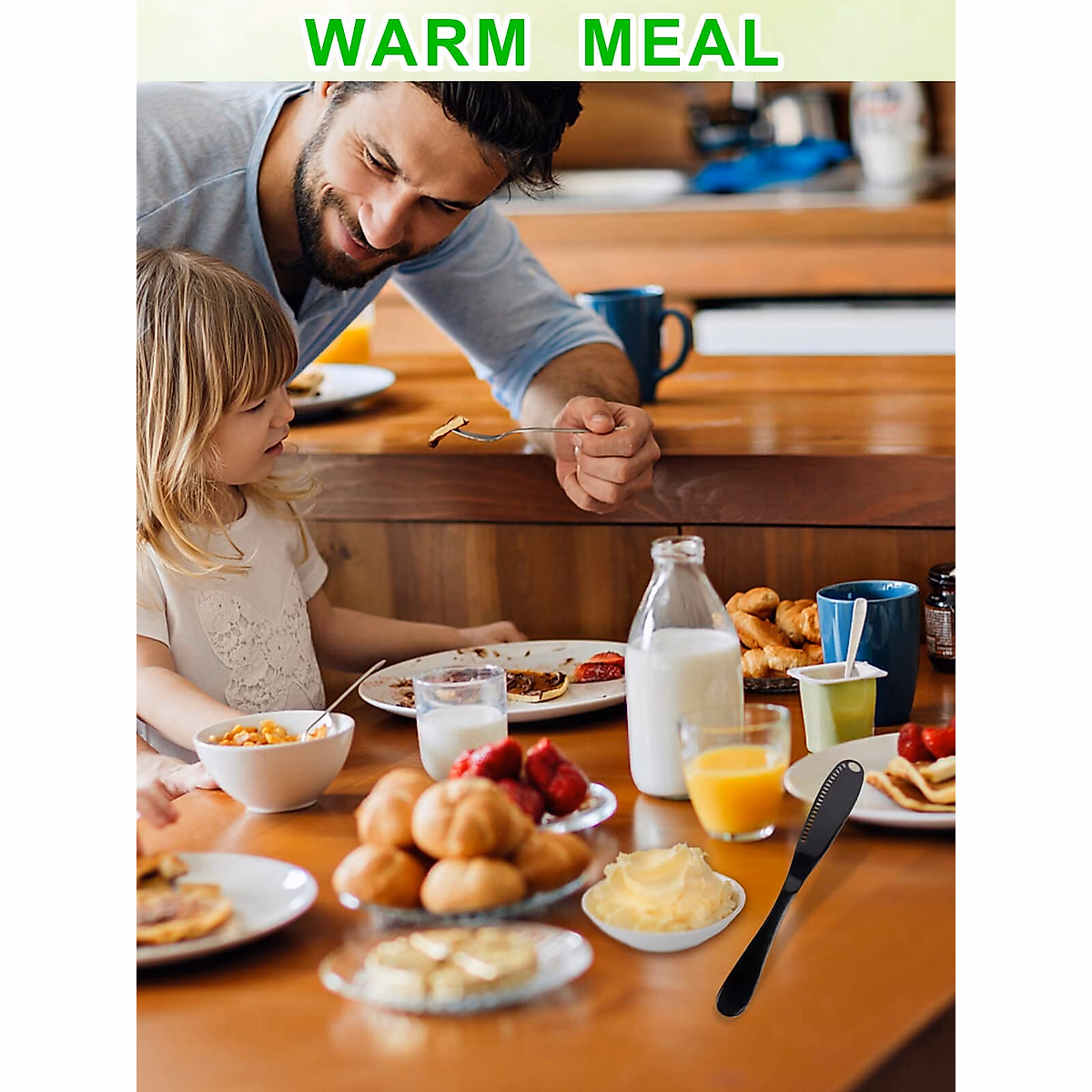 RIEOS 2 PCS Butter Spreader Knife, Stainless Steel Multi-Function Butter Knives, Black Curler with Holes & Serrated Edge, 3- in- 1 Kitchen Gadgets for Cold Butter, Bread, and Jams