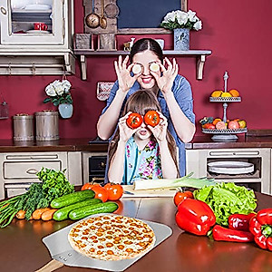 Skyflame Kitchen Supply Aluminum Pizza Peel with Wooden Handle 14-Inch x 16-Inch, Large Pizza Paddle for Baking Homemade Pizza Bread