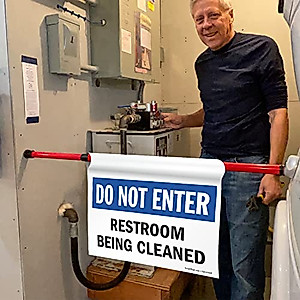 SmartSign "Do Not Enter Restroom Being Cleaned" Hanging Doorway Barricade Sign, Spring-loaded Adjustable Twist-To-Tighten Aluminum Pole & 11.25" x 18" Vinyl Sign Kit, USA-Made
