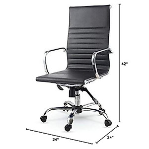 Winport Furniture Elegance High-Back Leather Swivel Office & Home Desk/Task Chair, Black