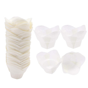 Cabilock 100pcs Mini Paper Baking Cups Lotus Shape Grease Proof Cupcake Liners For Cake Balls Muffins Cupcakes Candies (White)
