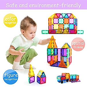Children Hub 46pcs Magnetic Tiles Set - Educational 3D Magnet Building Blocks - Building Construction Toys for Kids - Upgraded Version with Strong Magnets - Creativity, Imagination, Inspiration