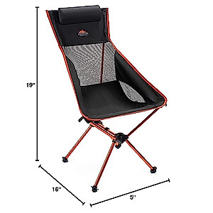 Cascade Mountain Tech Outdoor High Back Lightweight Camp Chair with Headrest and Carry Case - Black