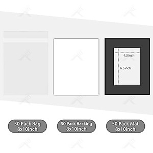 Golden State Art, Pack of 50 8x10 Black Picture Mat Mattes with White Core Bevel Cut for 5x7 Photo + Backing + Bags