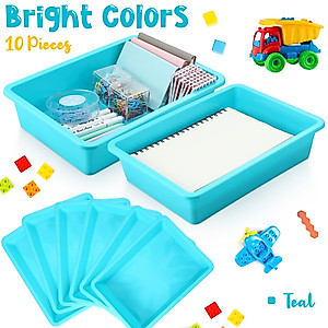 Kigley 10 Pcs Flat Storage Tray Organizer Bin Letter Size Paper Trays for Classroom Art Activity Plastic Stackable File Paper Organizer for Teacher Students School Office Book Organization