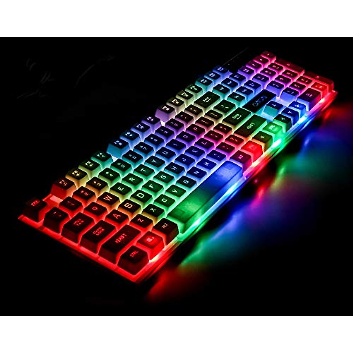 LED Backlit Wired Keyboard and Mouse Gaming Combo Mechanical Feeling Rainbow Backlight Emitting Character 3200DPI Adjustable USB Mice Compatible with PC Raspberry Pi iMac TDW910(White)