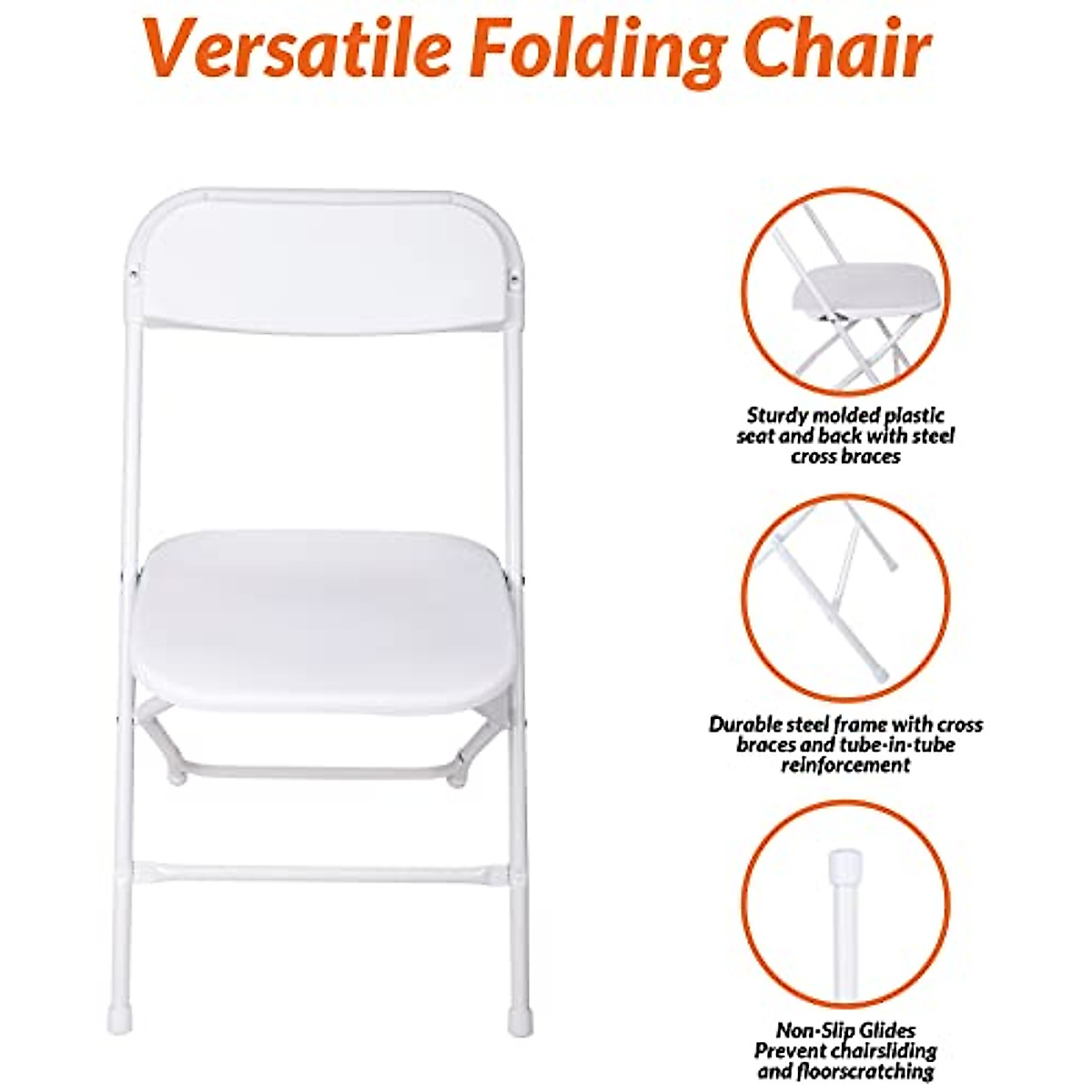 Signature Folding Plastic Chair with 500-Pound Capacity, White, 2-Pack