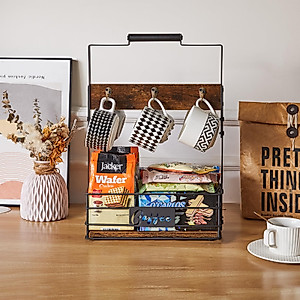 IBUYKE Coffee Mug Holder, 6 Mugs Coffee Cup Holder for Countertop, Metal Coffee Mug Rack with Storage Base with Fruit Basket, Large Mug Display Rack Stand for Coffee Bar Kitchen Countertop UTBJ004H