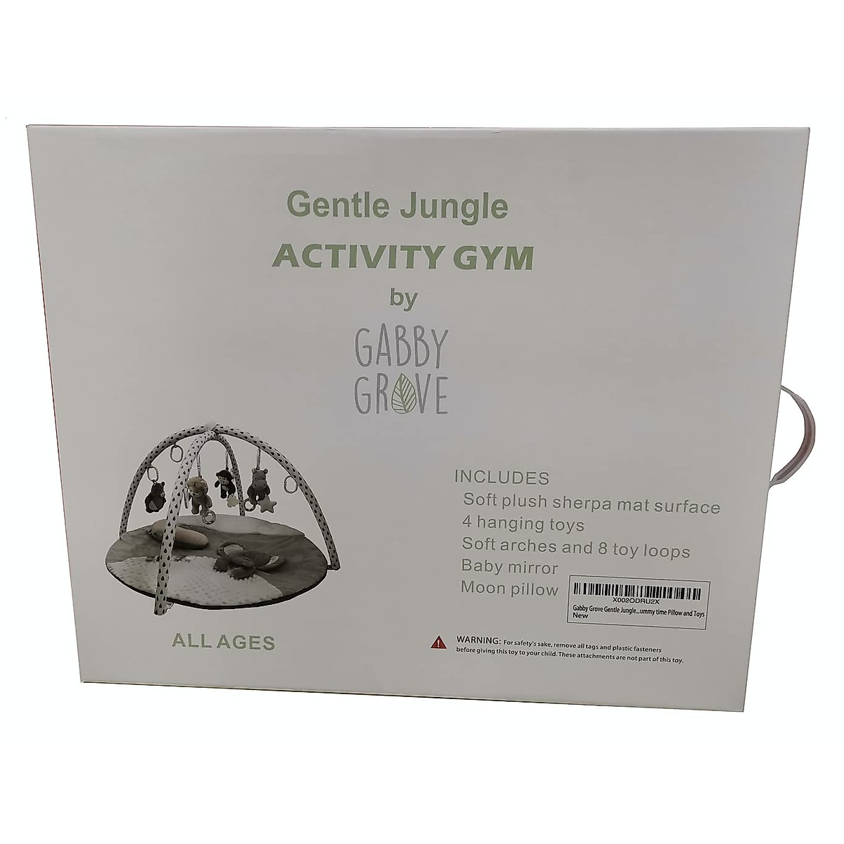Gabby Grove Gentle Jungle Educational Baby Activity Gym and Infant Play Mat in Grey Shower Gift for Newborn with Mirror, Tummy Time Pillow, and Toys in Gray, White and Cream Neutral Tones