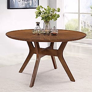 Uolfin Round Dining Table for 6, Solid Wood, 52-Inch