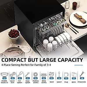 Dr. Lazy Countertop Dishwasher, Portable Dishwasher with 4 Place Settings, 5 Washing Programs, Hot Air Drying & Storage, Compact Dish washer for Dorm, RV& Apartment