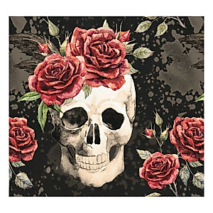 ALAZA Gothic Sugar Skull with Rose Vacuum Flask 17 oz, Double Layer Stainless Steel Vacuum Insulated PU Leather Travel Mug Kettle Bottle Cup