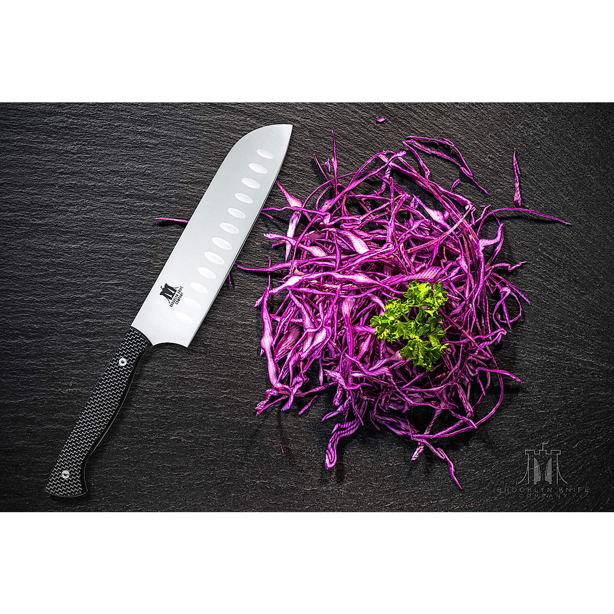 Brooklyn Knife Co. Santoku Knife - Carbon Fiber Series - Japanese AUS-08 HC Super Steel -Sheath, 7-Inch