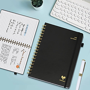 Soomeet Lined Spiral Journal Notebook with Pen Loop, 100 GSM Thick Paper, Large 7 inches x 10 inches Notebook Wire Bound Journal Work Notebook for Office School Supply, Hardcover, Black