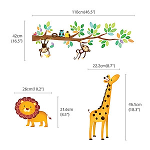 DECOWALL DW-1402 Little Monkeys Tree and Animals Height Growth Chart Kids Wall Stickers Wall Decals Peel and Stick Removable Wall Stickers for Kids Nursery Bedroom Living Room décor
