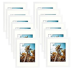 Frametory, Set of 12, 11x14 White Picture Frame - Made to Display Pictures 8x10 with Mat or 11x14 Without Mat - Wide Molding - Pre-Installed Wall Mounting Hardware