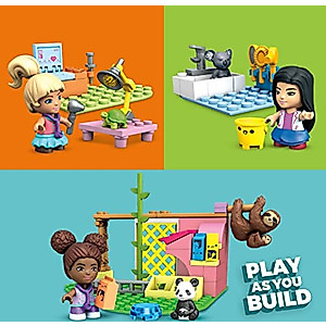 Mega Barbie Animal Grooming Station Building Set with, 97 Bricks and Pieces, Accessories and 3 Micro-Dolls, Toy Gift Set for Ages 5 and Up