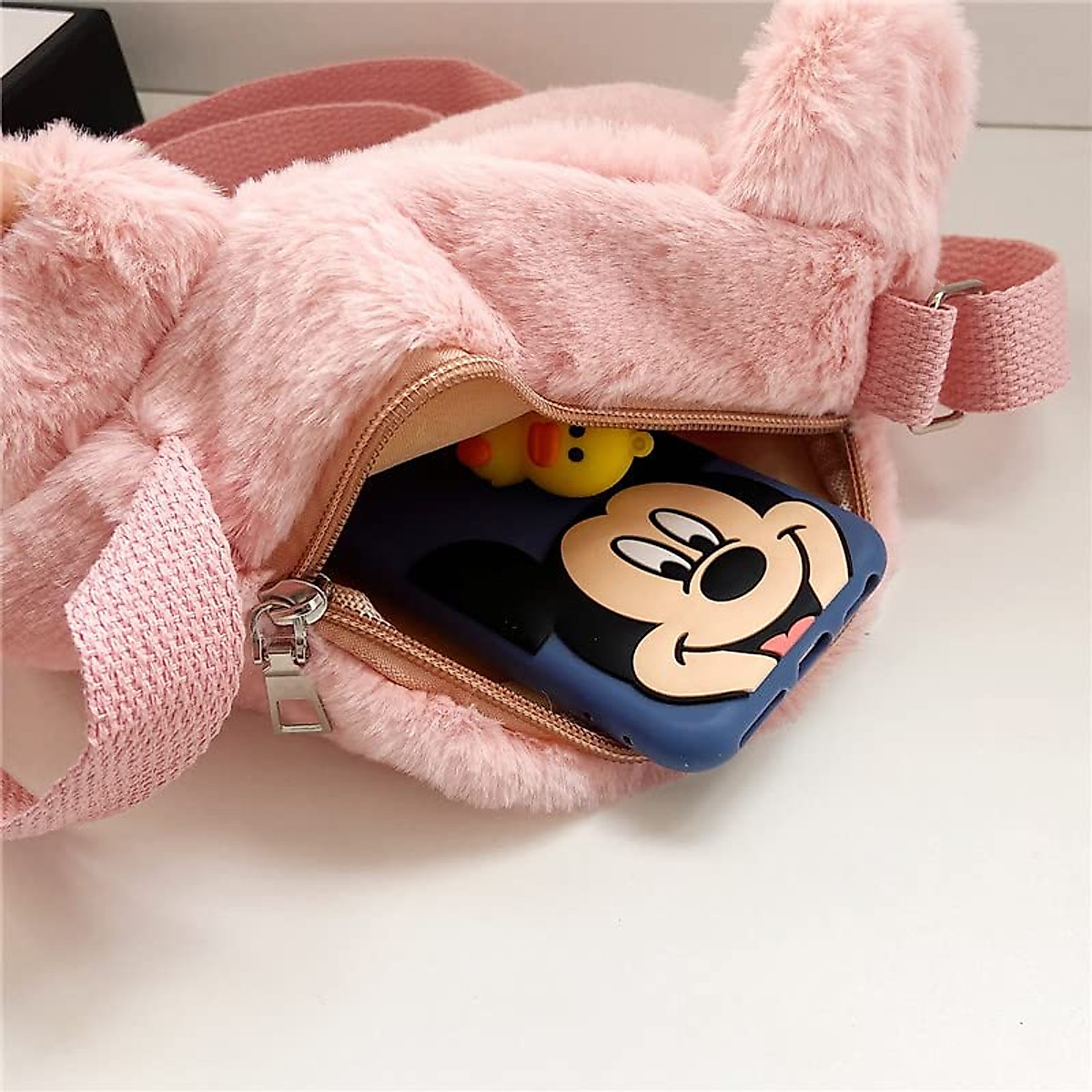 Amamcy Cute Cat Crossbody Purse Pink Small Fluffy Satchel Shoulder Bag Animal Plush Messenger Bag Kawaii Purse for Women