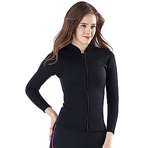 Micosuza Women's Wetsuit Jacket Premium Neoprene 1.5mm Long Sleeve Front Zip Wetsuit Top