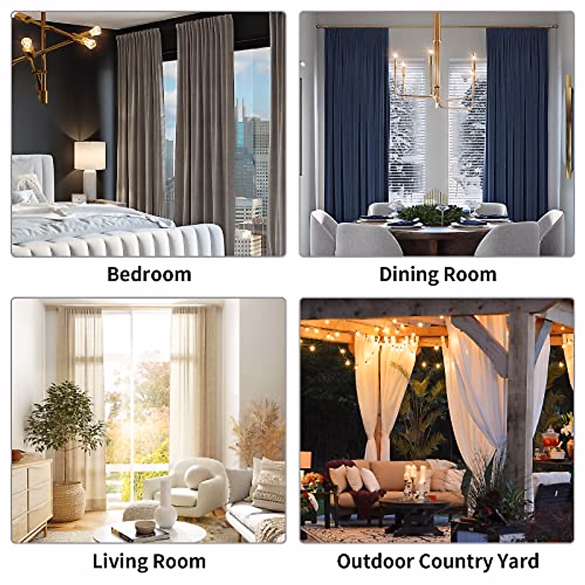 Ohtomber Magnetic Curtain Tiebacks Black 4 Pack, Curtain Tie Backs Holdbacks Holders Hooks Clip Buckles for Curtains Drapes, Curtain Ties for Home Bedroom Office Decorative Curtain