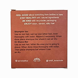 Spiraleaf Shampoo & Shave Bar, Sweet Orange & Lemongrass Essential Oils, Limited Ingredients, Concentrated Formula, USA Made (Orange Zest)