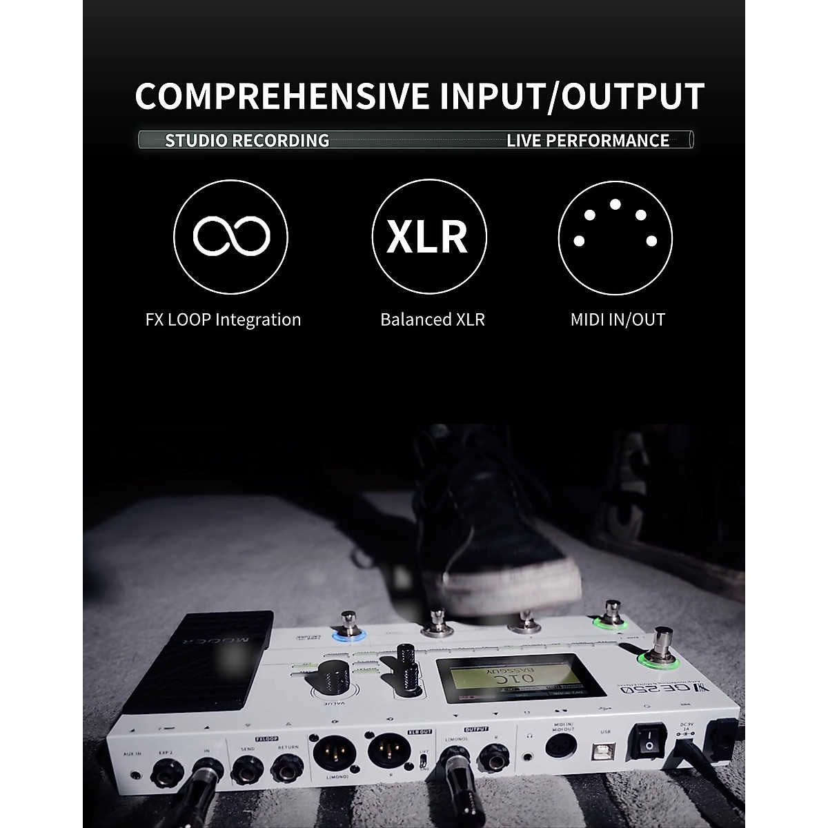 MOOER GE250 Multi Effects Processor with FX Loop, Tone Capture, MIDI Function, Global EQ, Drum Machine, Stereo Looper