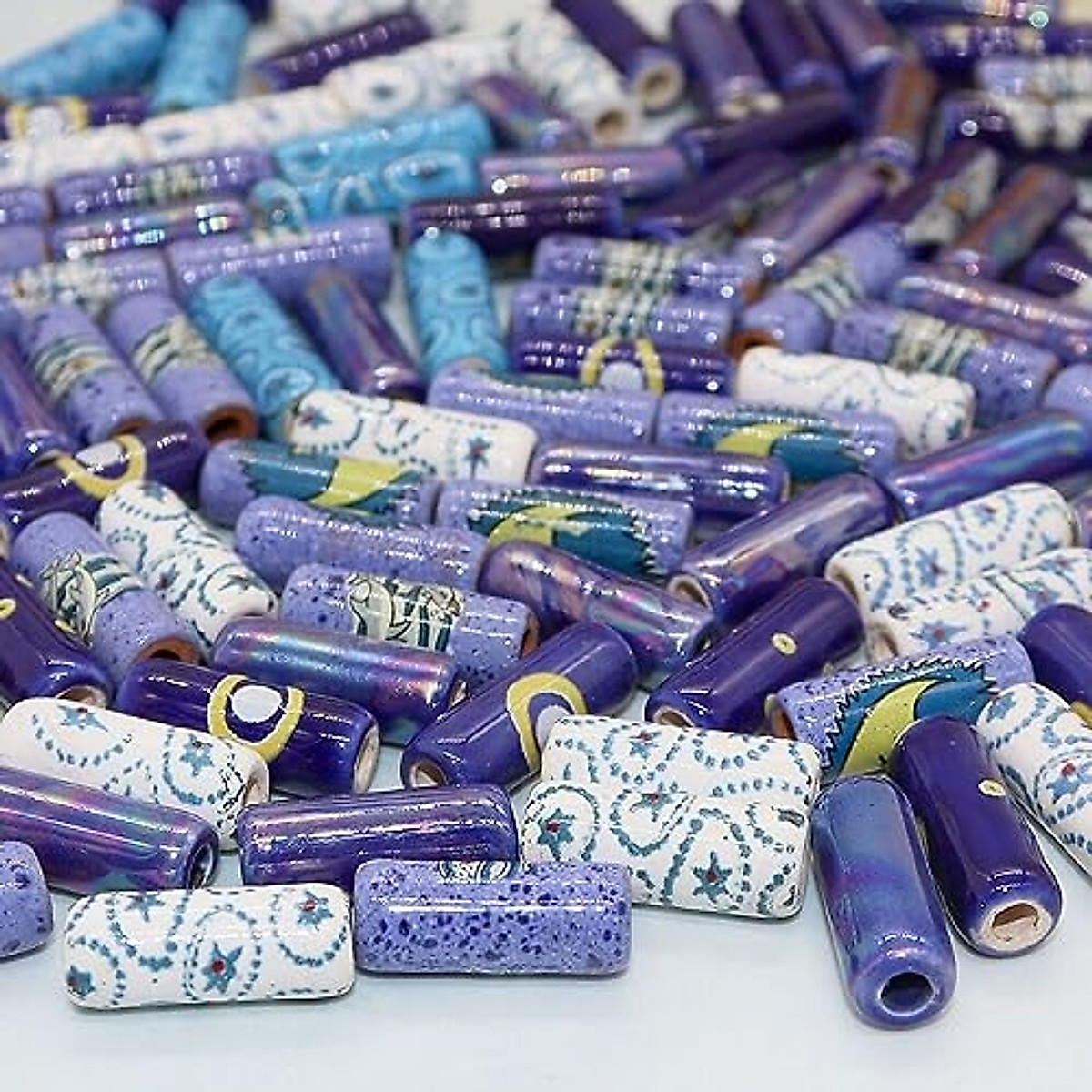 100 PCs of Blue Porcelain Beads for Jewelry Making DIY Kit with 5 Meters Leather