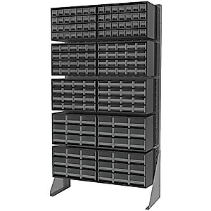 Akro-Mils 30661 Louvered Steel Single Sided Floor Rack Garage Organizer for Mounting AkroBin Storage Bins, (36-Inch L x 13-Inch W x 66-Inch H), Grey
