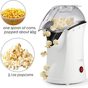 Air Popper Popcorn Maker, 4 Cups, 1200W Hot Air Popcorn Popper with Measuring Cup and Top Lid, Air Popper Popcorn Maker No Oil, Air Popcorn Machine for Home, Family, Kids/Bpa-Fre(White)